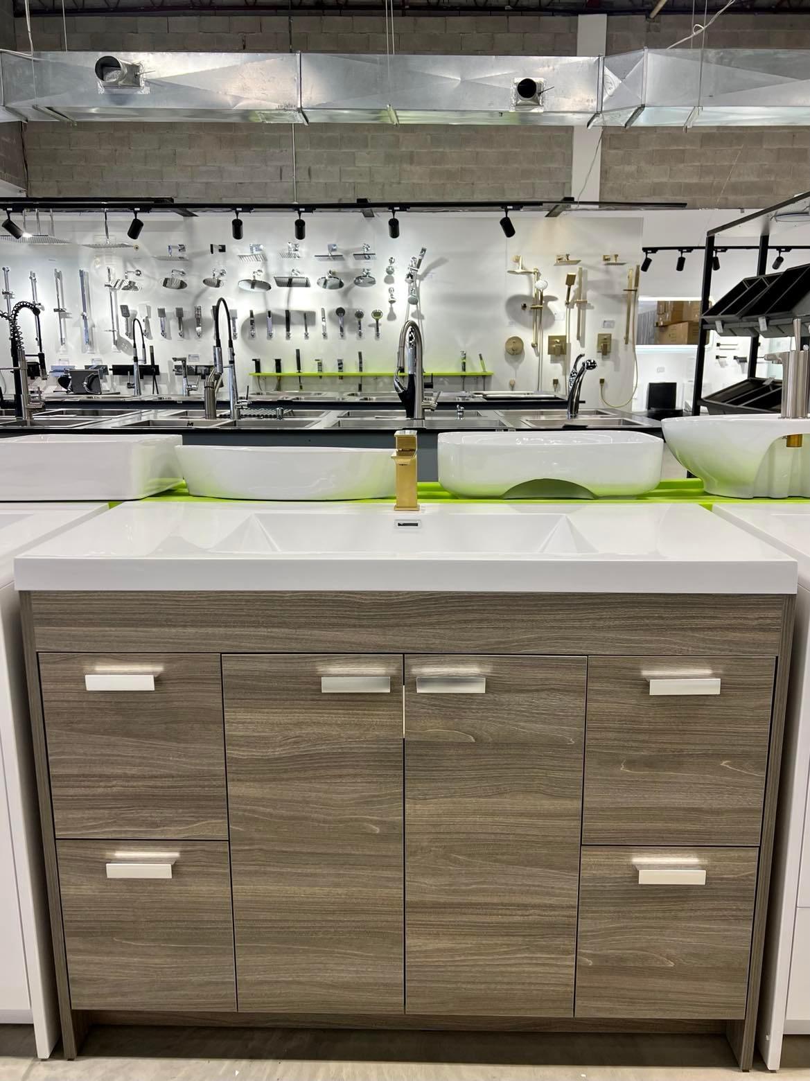 LUNGO Vanity - Maple Grey / Polymarble Countertop – Vasca Design